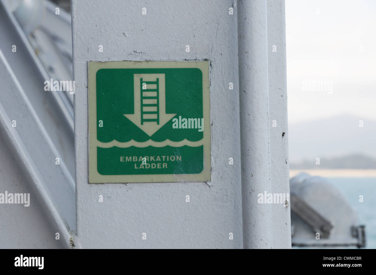 Embarkation ladder sign, cruise ferry, entering Santander Stock Photo ...