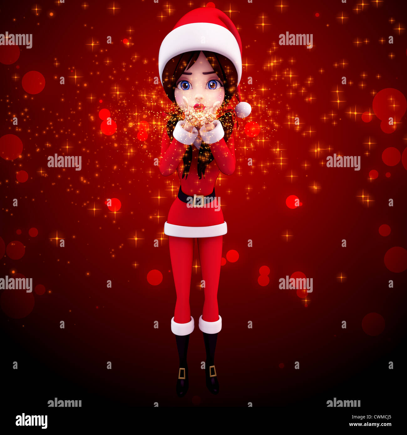 santa spreading magical dust on red background Stock Photo - Alamy