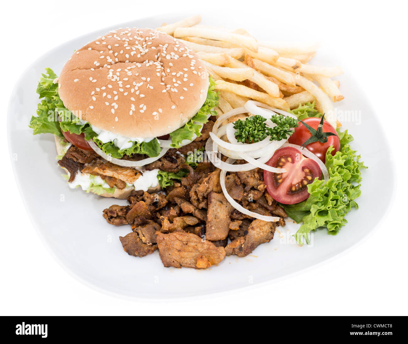 Kebab Burger with Chips isolated on white Stock Photo - Alamy