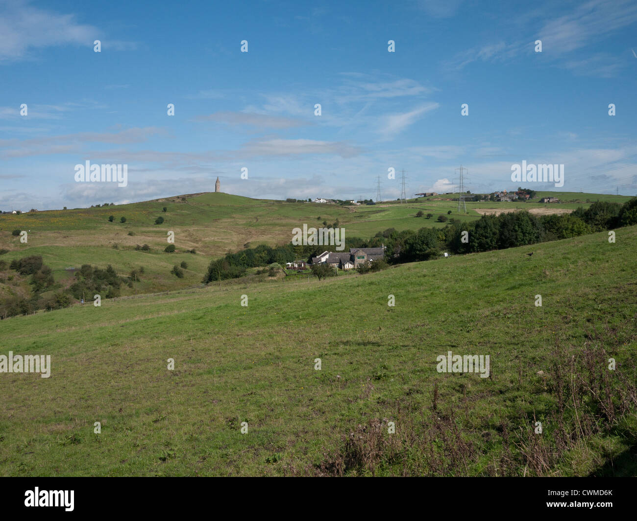 Tameside Countryside with Hartshead Pike in the distance, Tameside ...