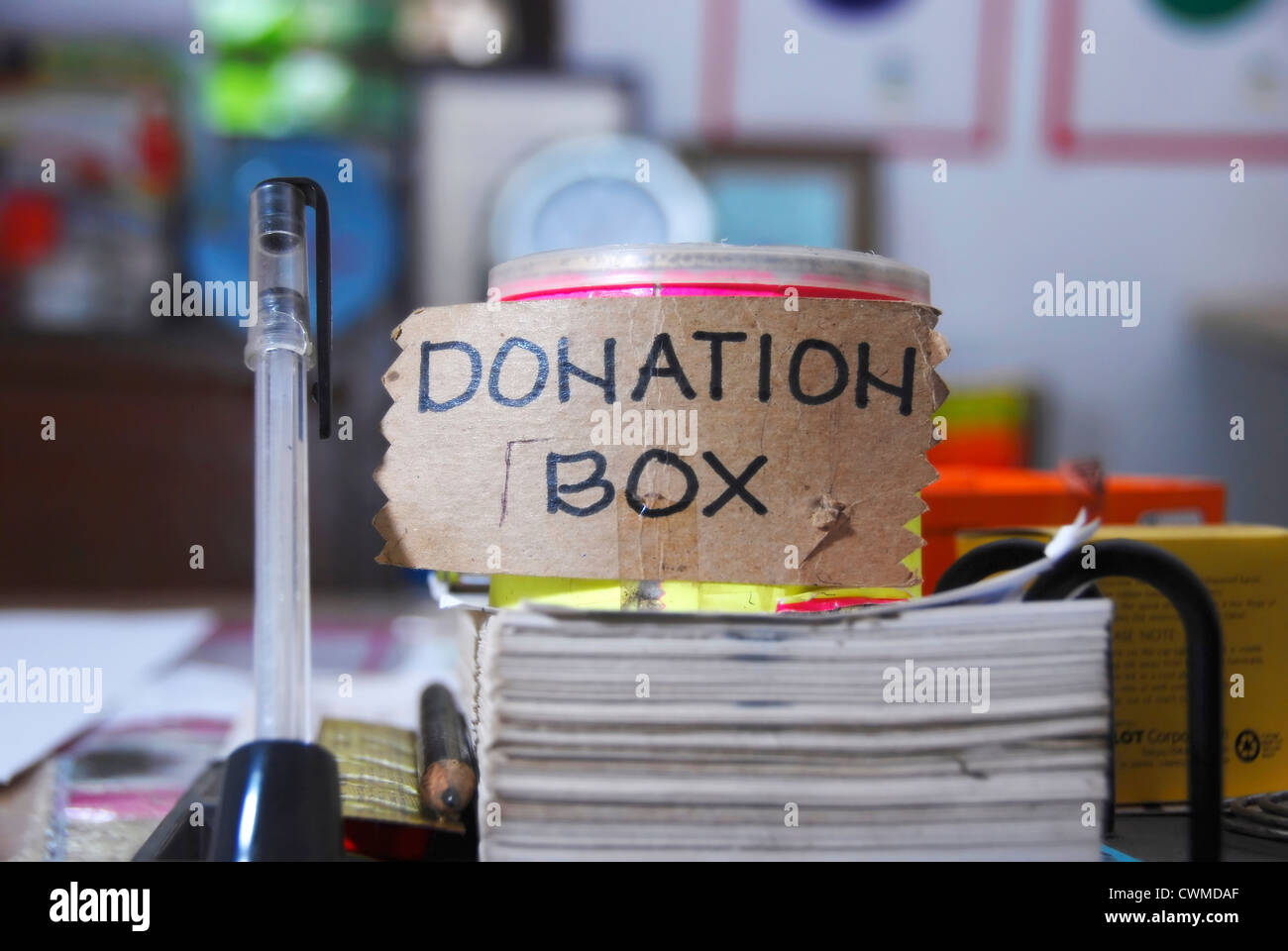 Donation box inside a health satellite clinic in the Philippines Stock ...