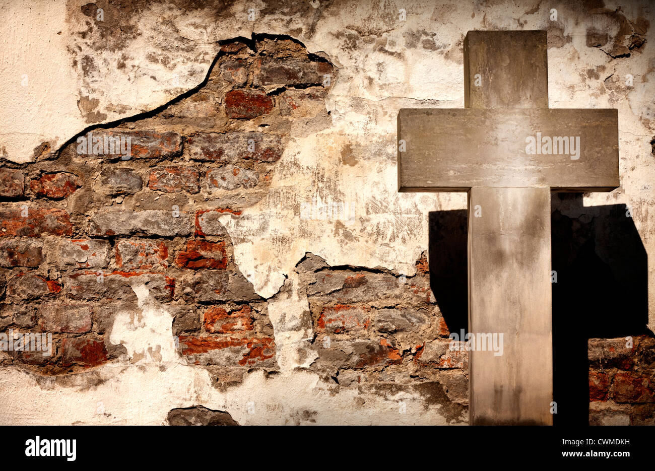Cross and grunge wall on cemetery abstract background Stock Photo - Alamy