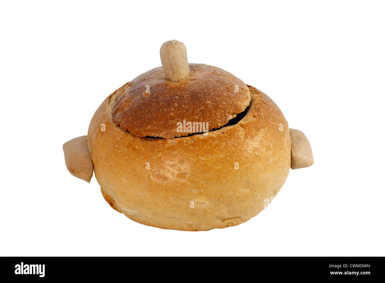 Empty plate with bread for cream soup isolated on white Stock Photo - Alamy