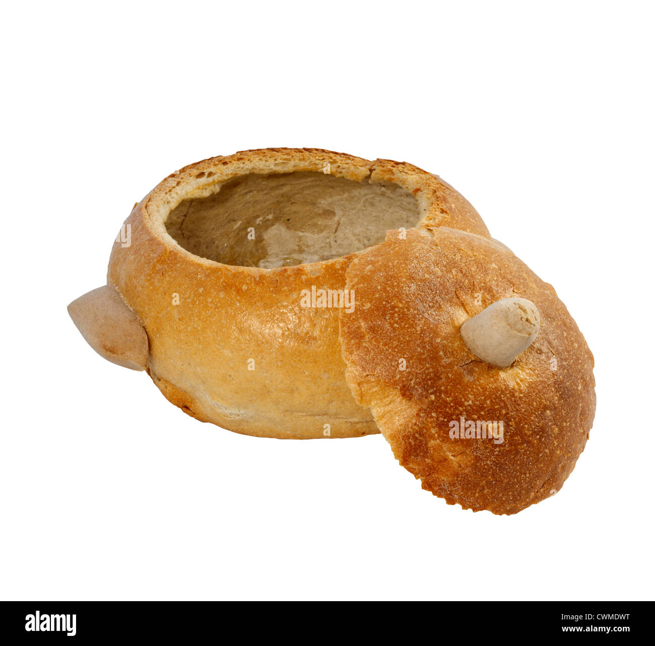 Empty plate with bread for cream soup isolated on white Stock Photo - Alamy