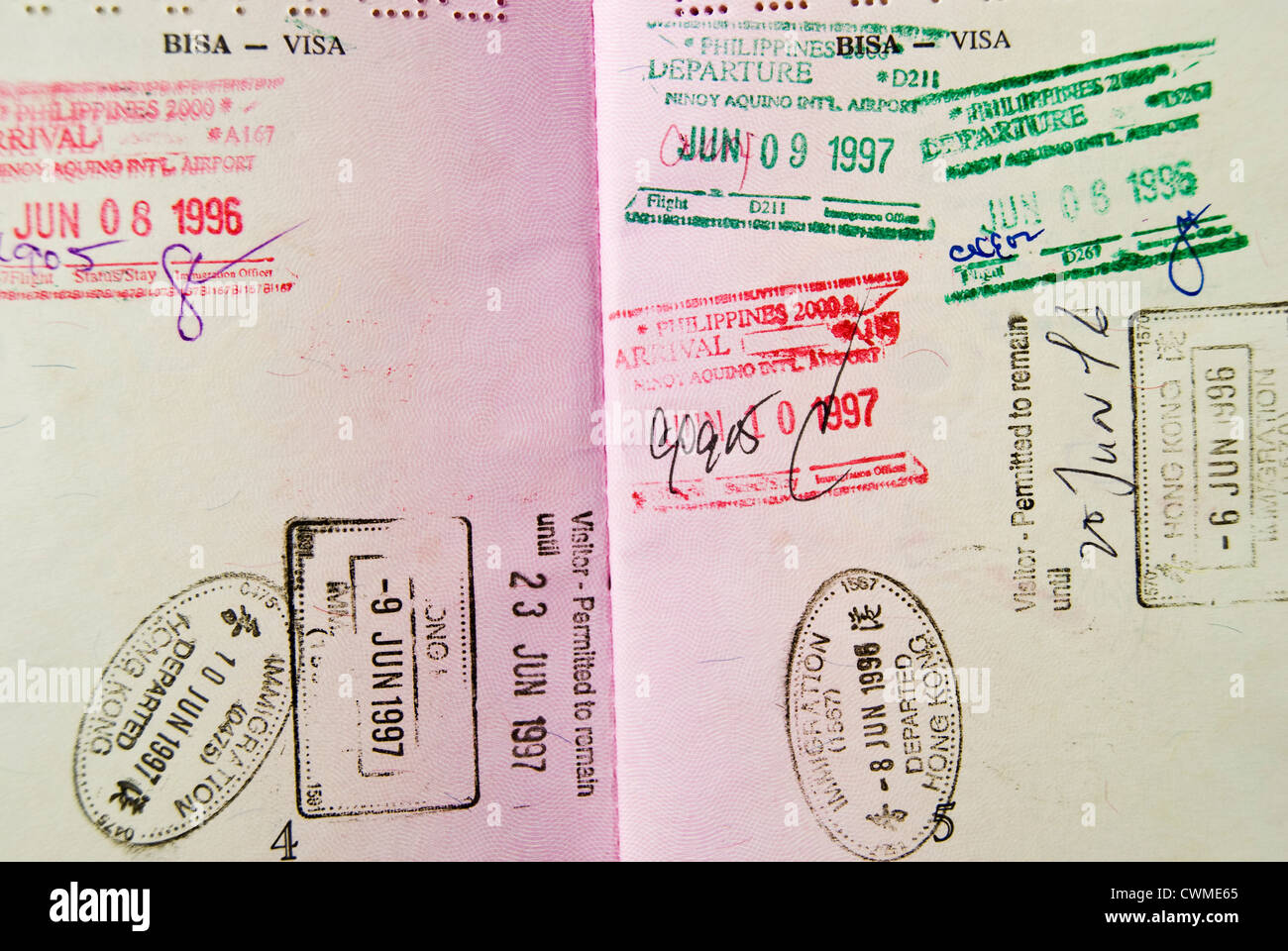 Full shot of dirty passport page Stock Photo - Alamy