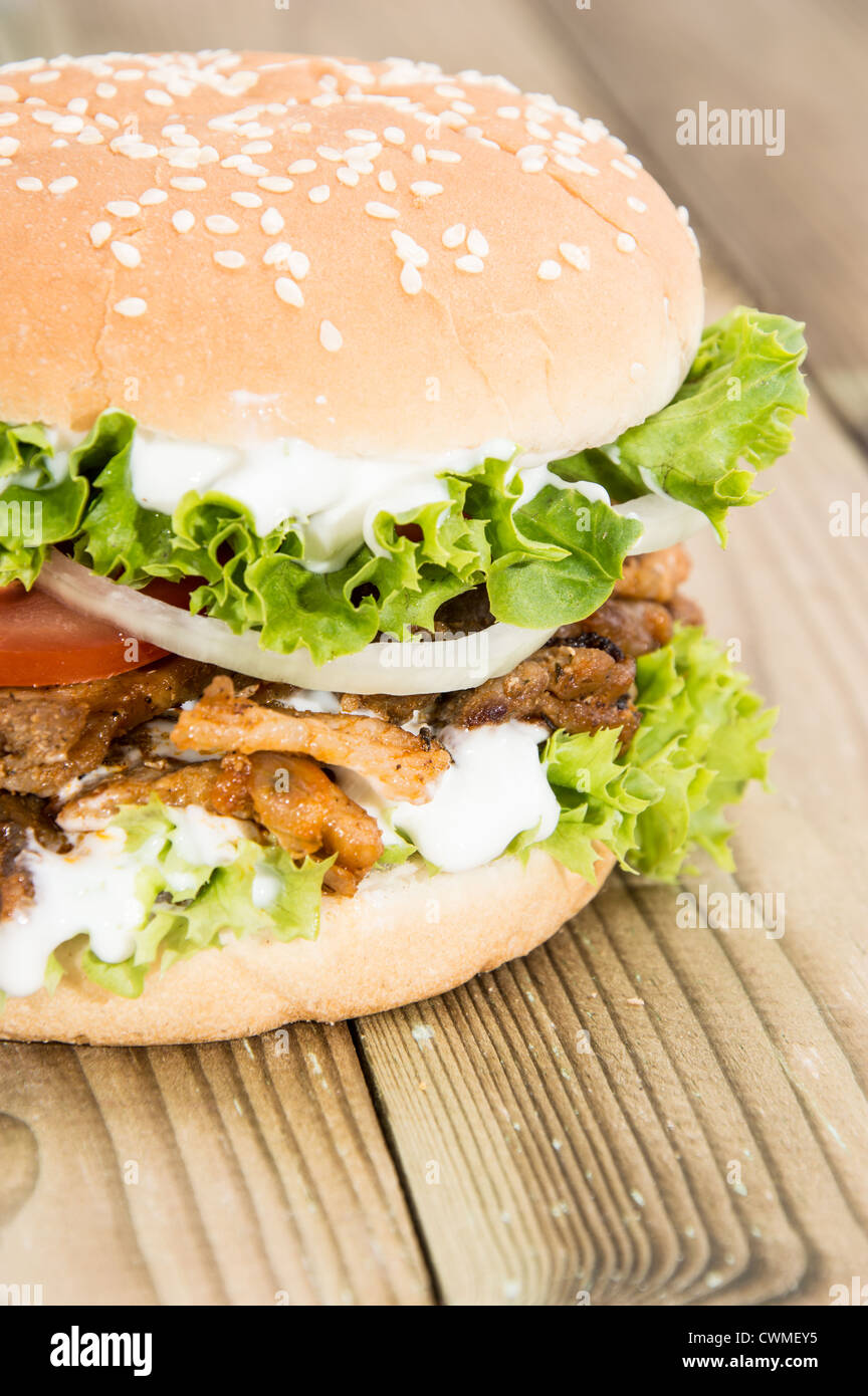 Homemade Kebab Burger on wooden background Stock Photo - Alamy