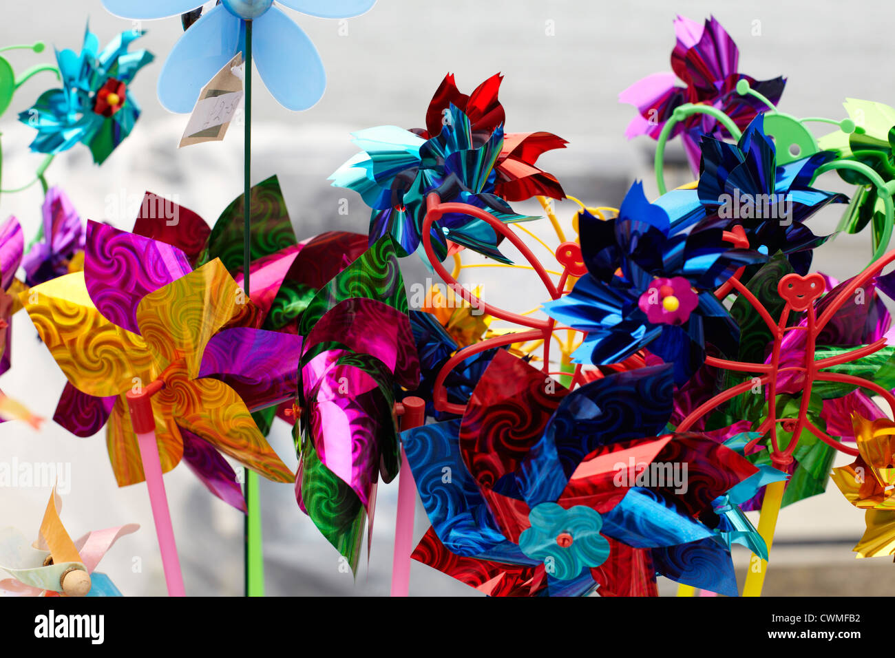 Colourful windmills on display Stock Photo - Alamy