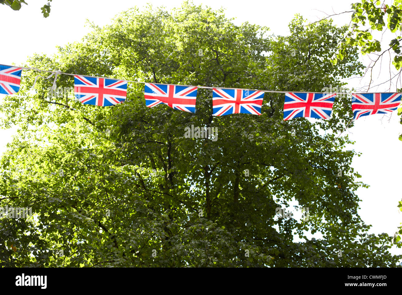 Union Jack bunting in trees Stock Photo - Alamy