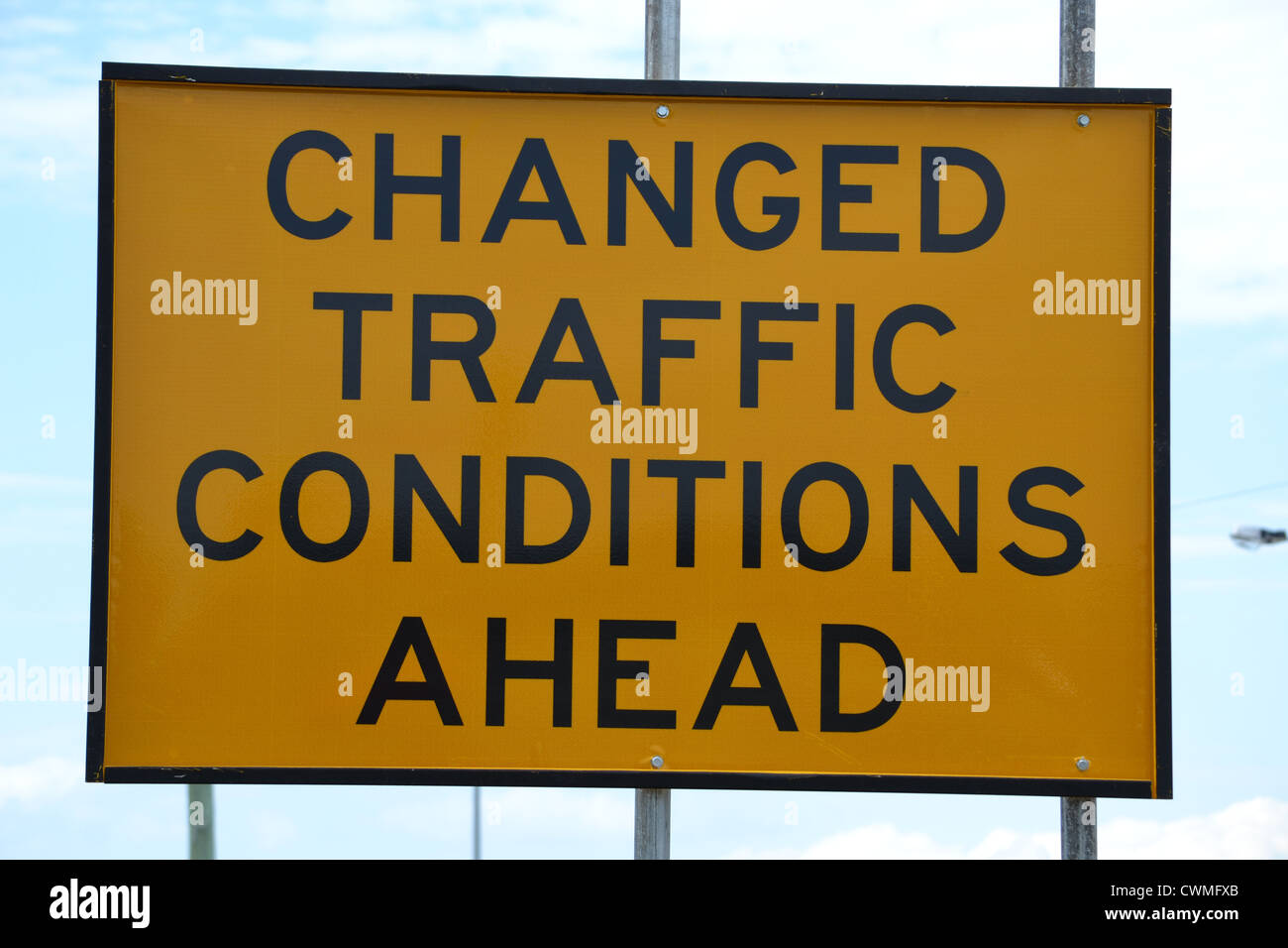 changed traffic conditions ahead sign Stock Photo - Alamy