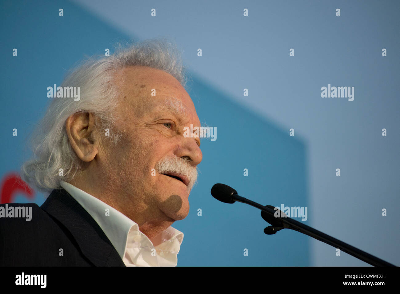 Manolis Glezos, WW2 hero, delivers a speech during a pre-election rally ...