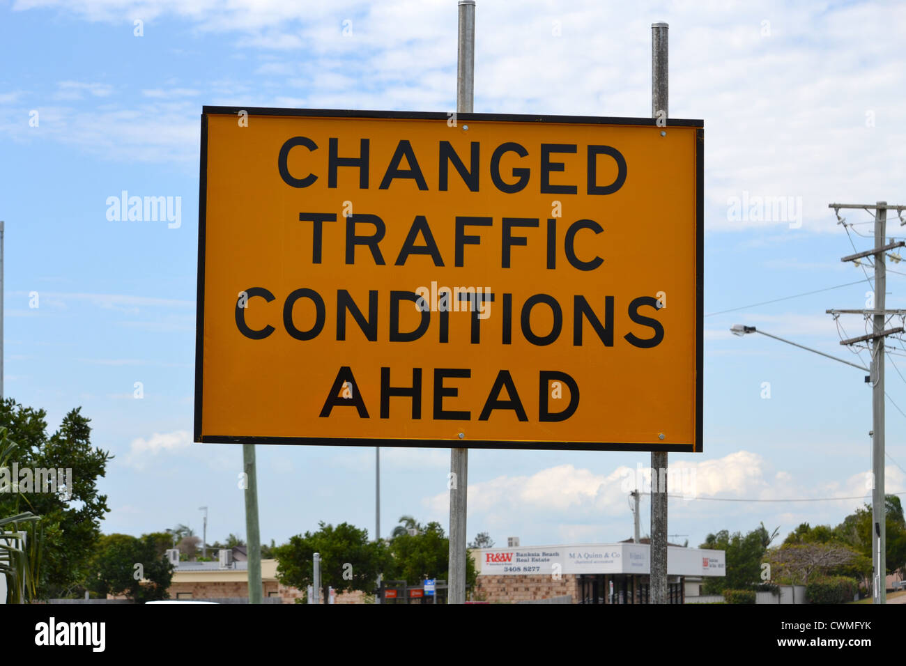 changed traffic conditions ahead sign Stock Photo - Alamy