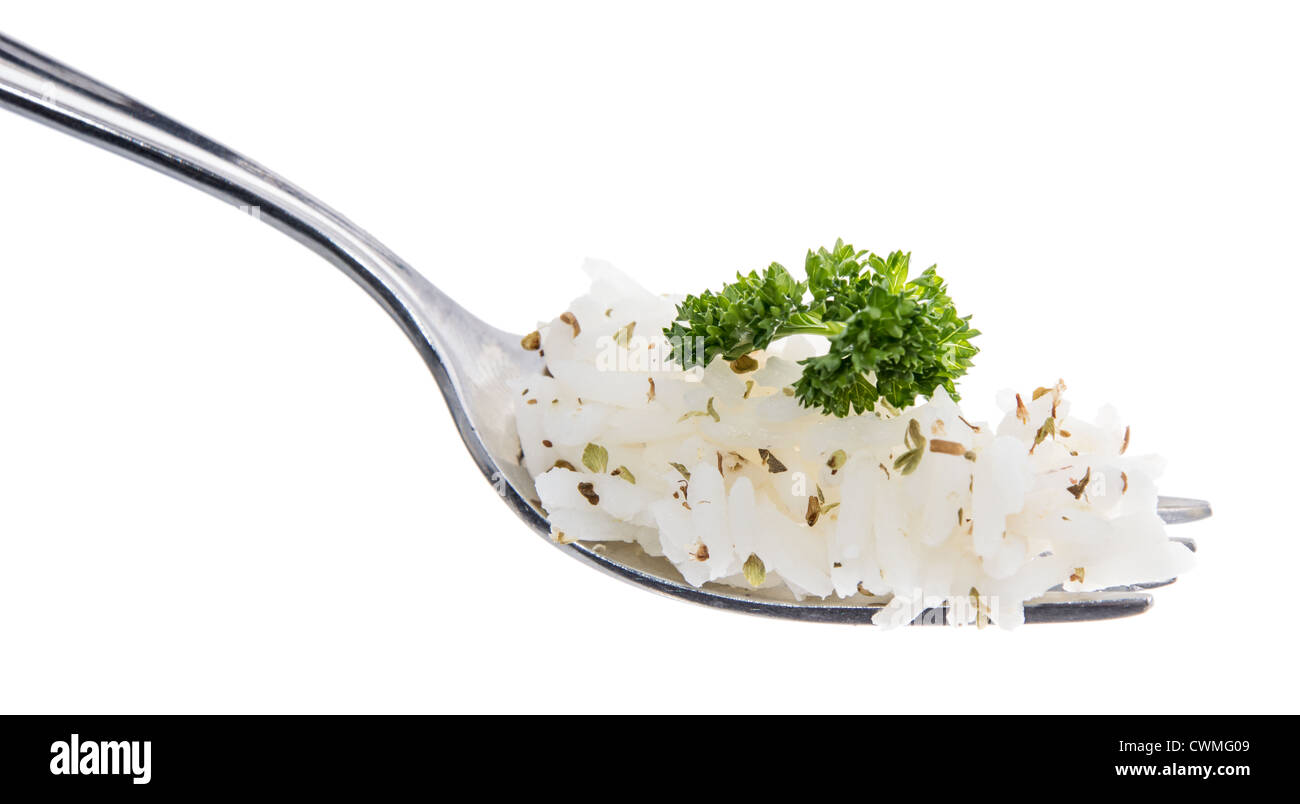 Rice on a Fork isolated on white Stock Photo - Alamy