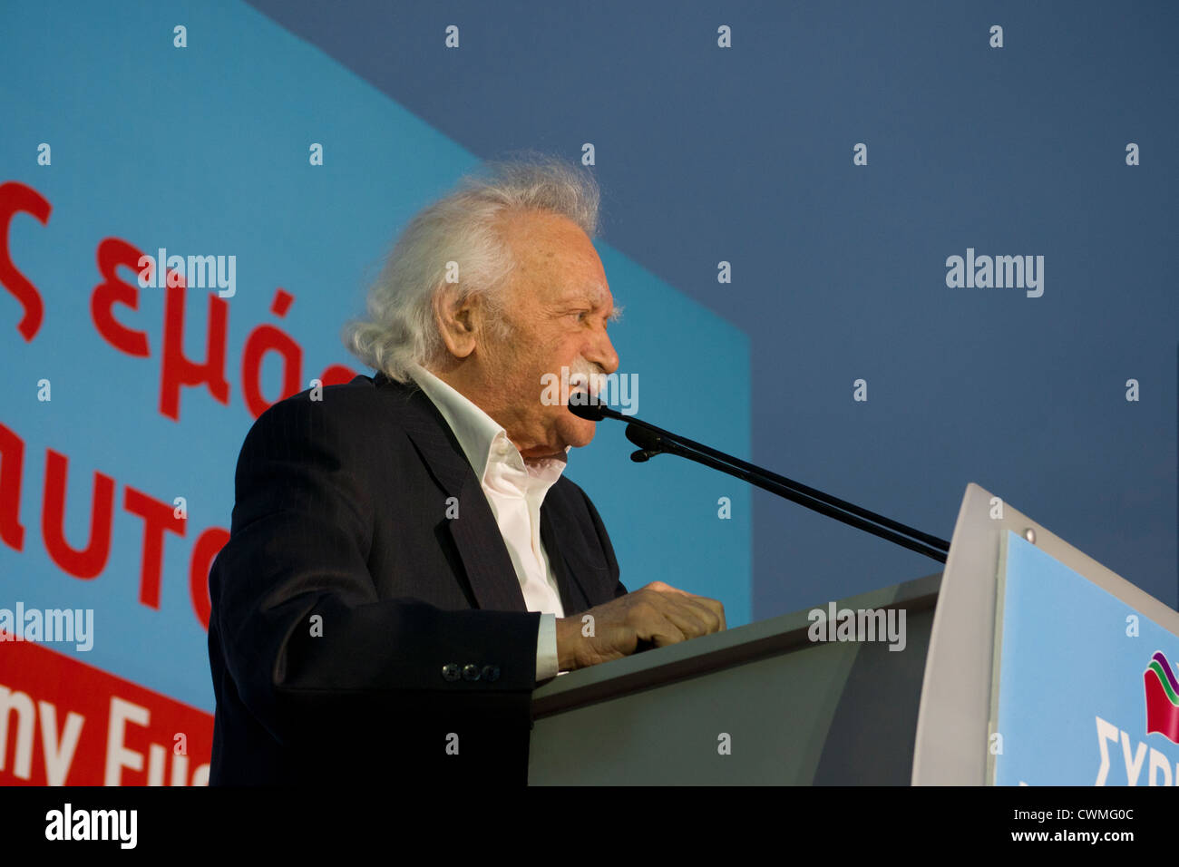 Manolis Glezos, WW2 hero, delivers a speech during a pre-election rally ...