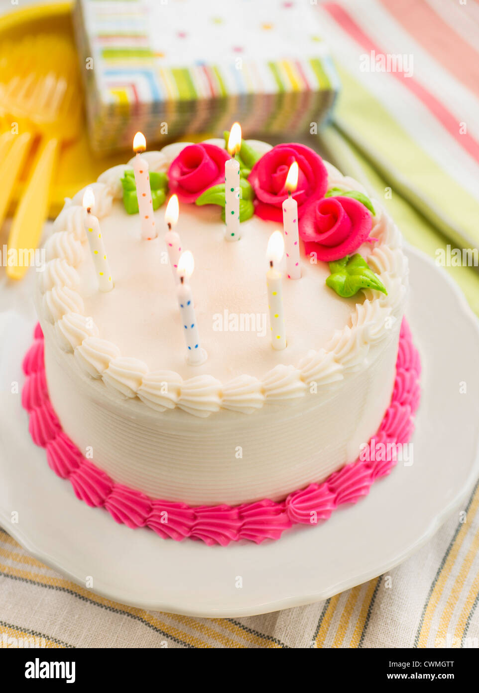 Cake with candles Stock Photo - Alamy