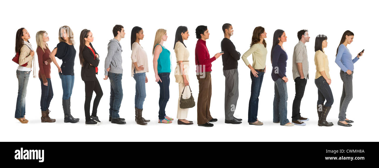Studio shot of people waiting in line Stock Photo - Alamy