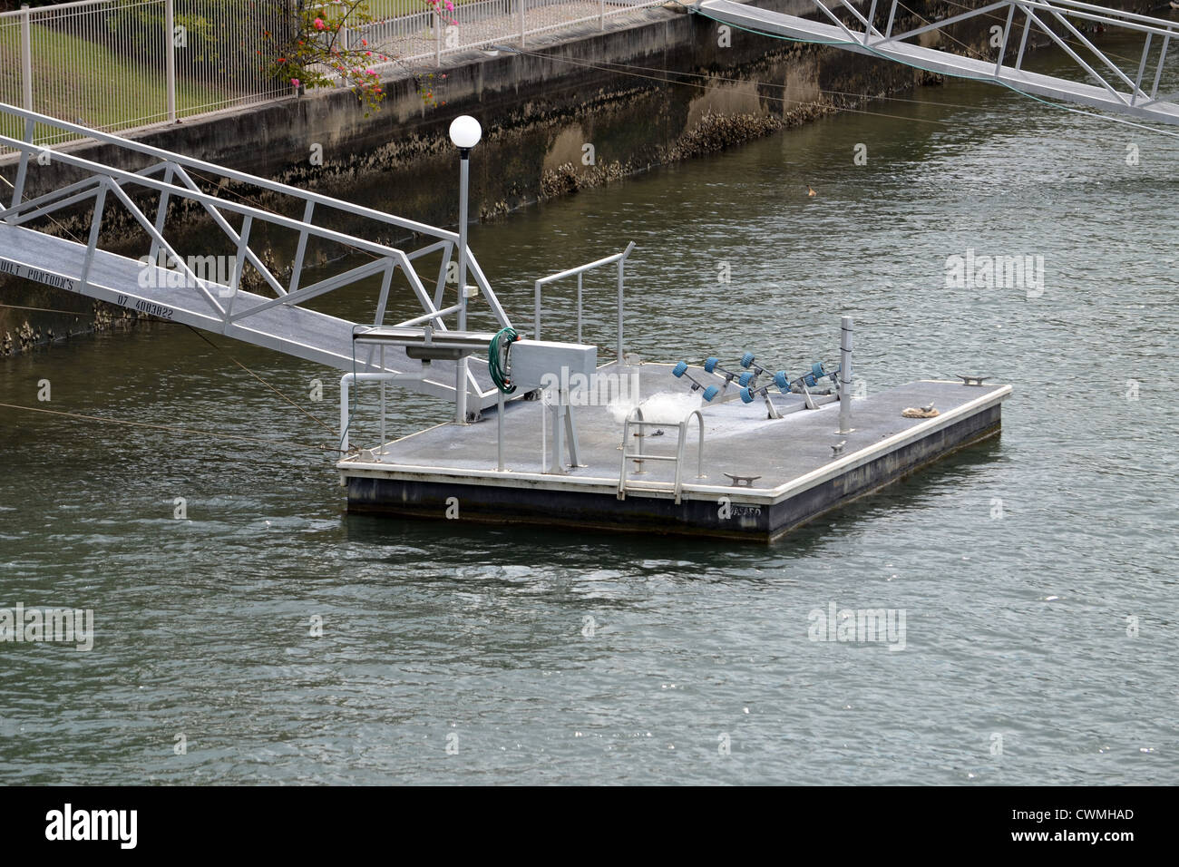 Pontoon on canal with no boat Stock Photo - Alamy