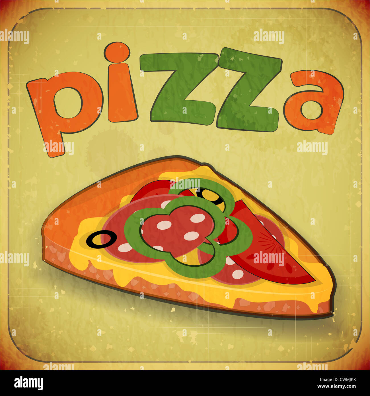 Vintage card menu - pizza retro label Stock Photo - Alamy