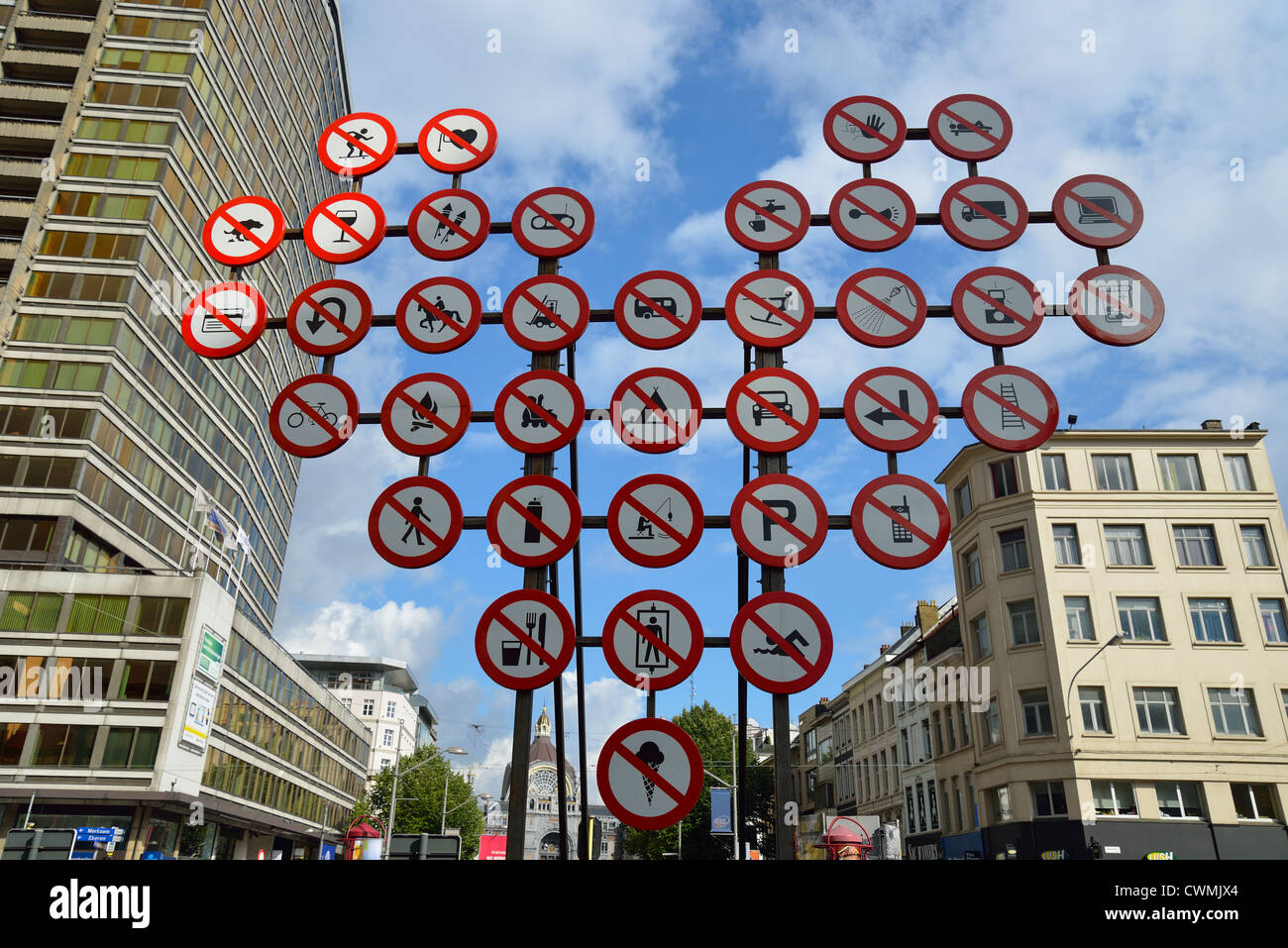 Traffic sign sculpture in shape of heart by Antwerpen-Centraal Station ...