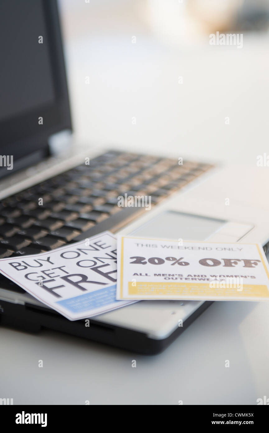 Discount offers and laptop Stock Photo - Alamy