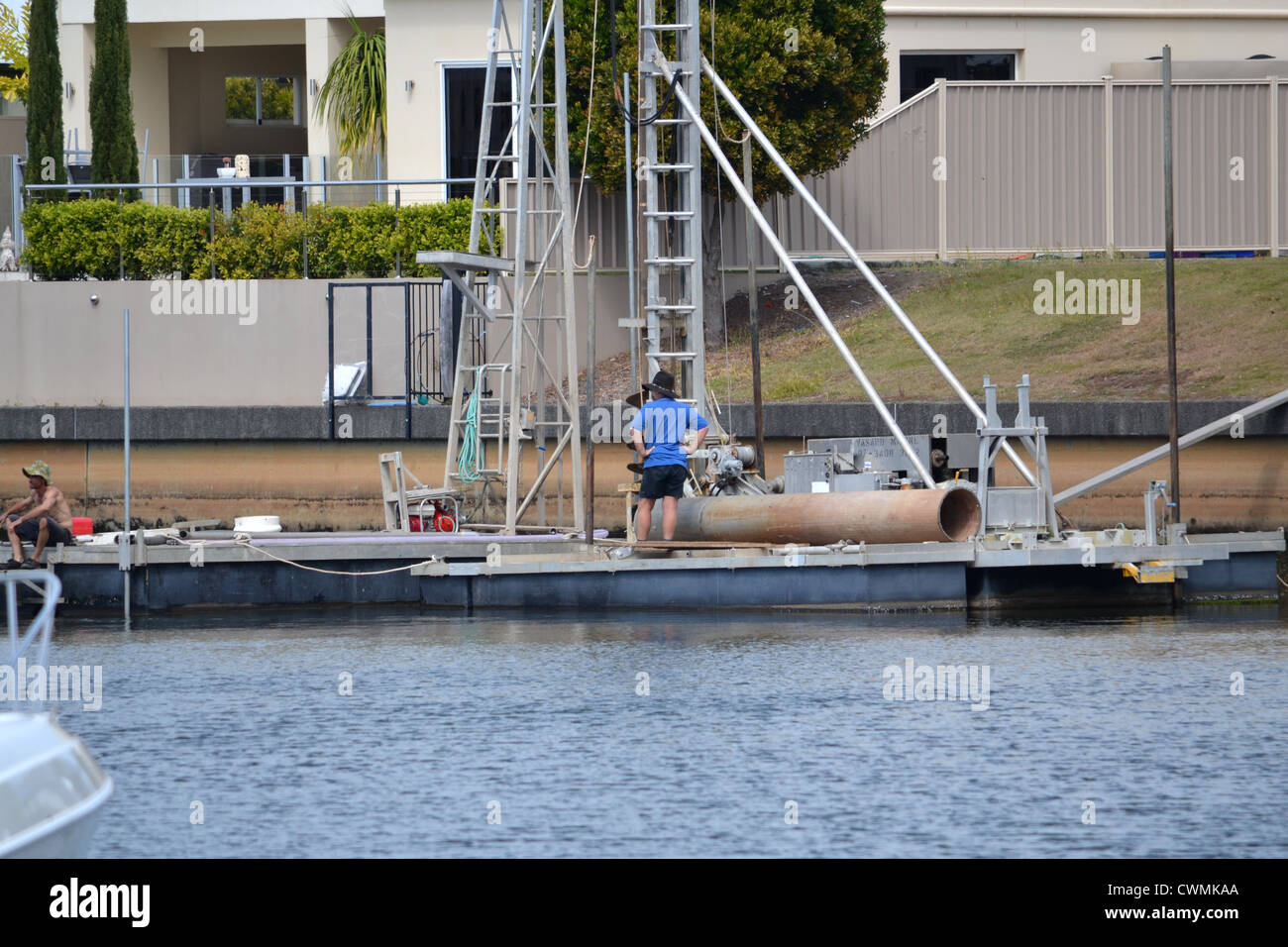 Construction of a pontoon on the canal Stock Photo - Alamy