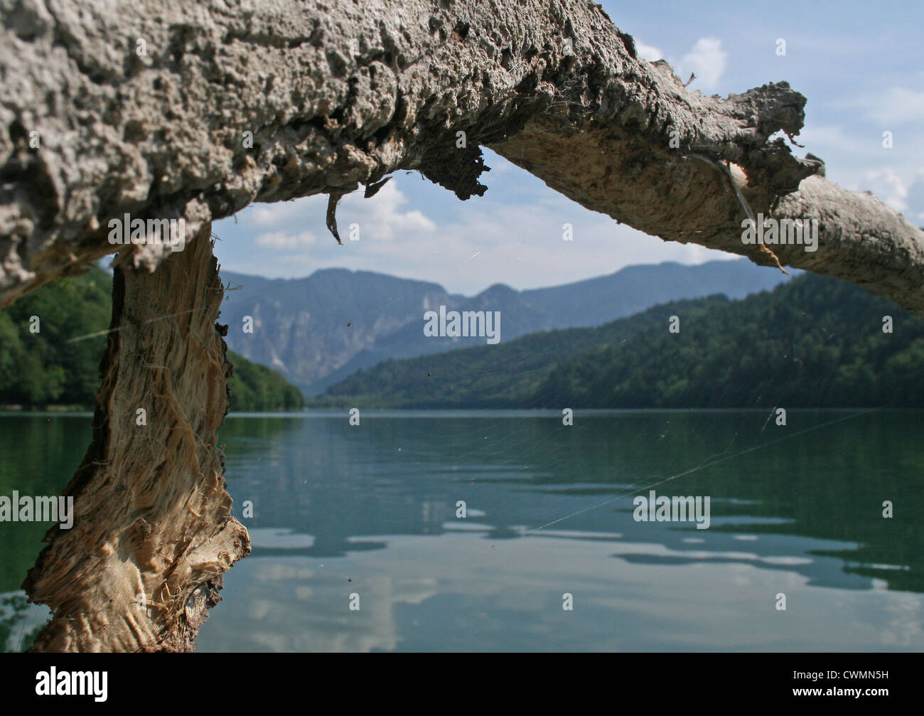 Scene across Lake Levico, at Camping Levico, Trentino, Italy Stock ...