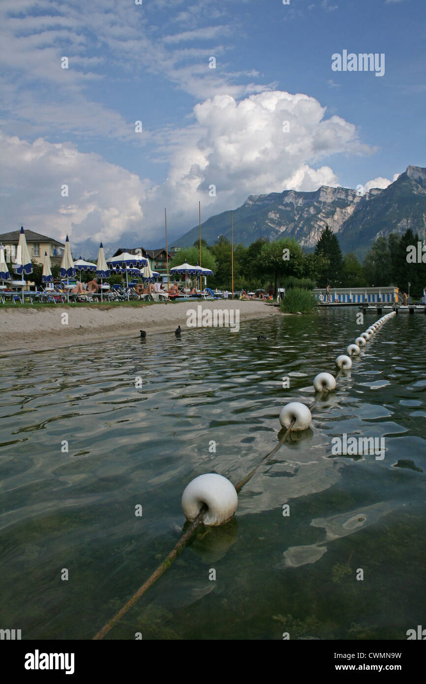 Beach on Lake Levico, at Camping Levico, Trentino, Italy Stock Photo ...