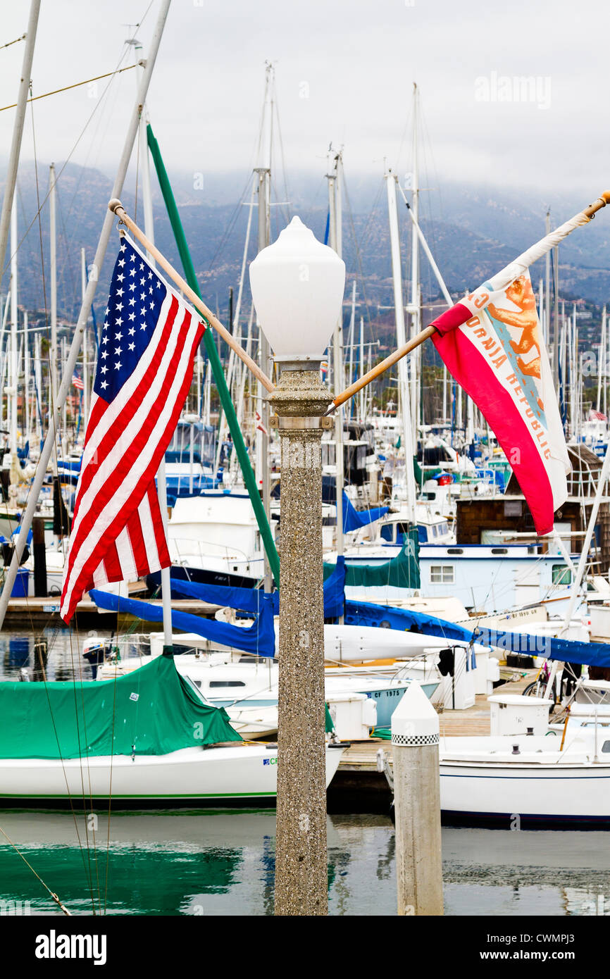 Flags displayed at the harbour in "Santa Barbara", California Stock ...