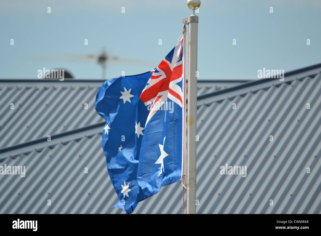 Australian Flag in the wind backwards Stock Photo - Alamy