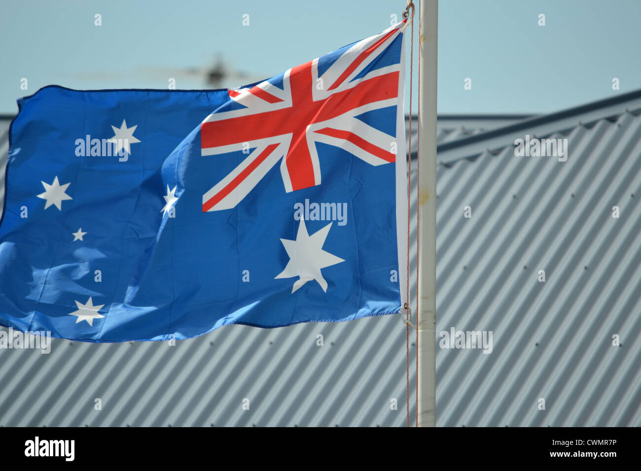 Australian Flag in the wind backwards Stock Photo - Alamy