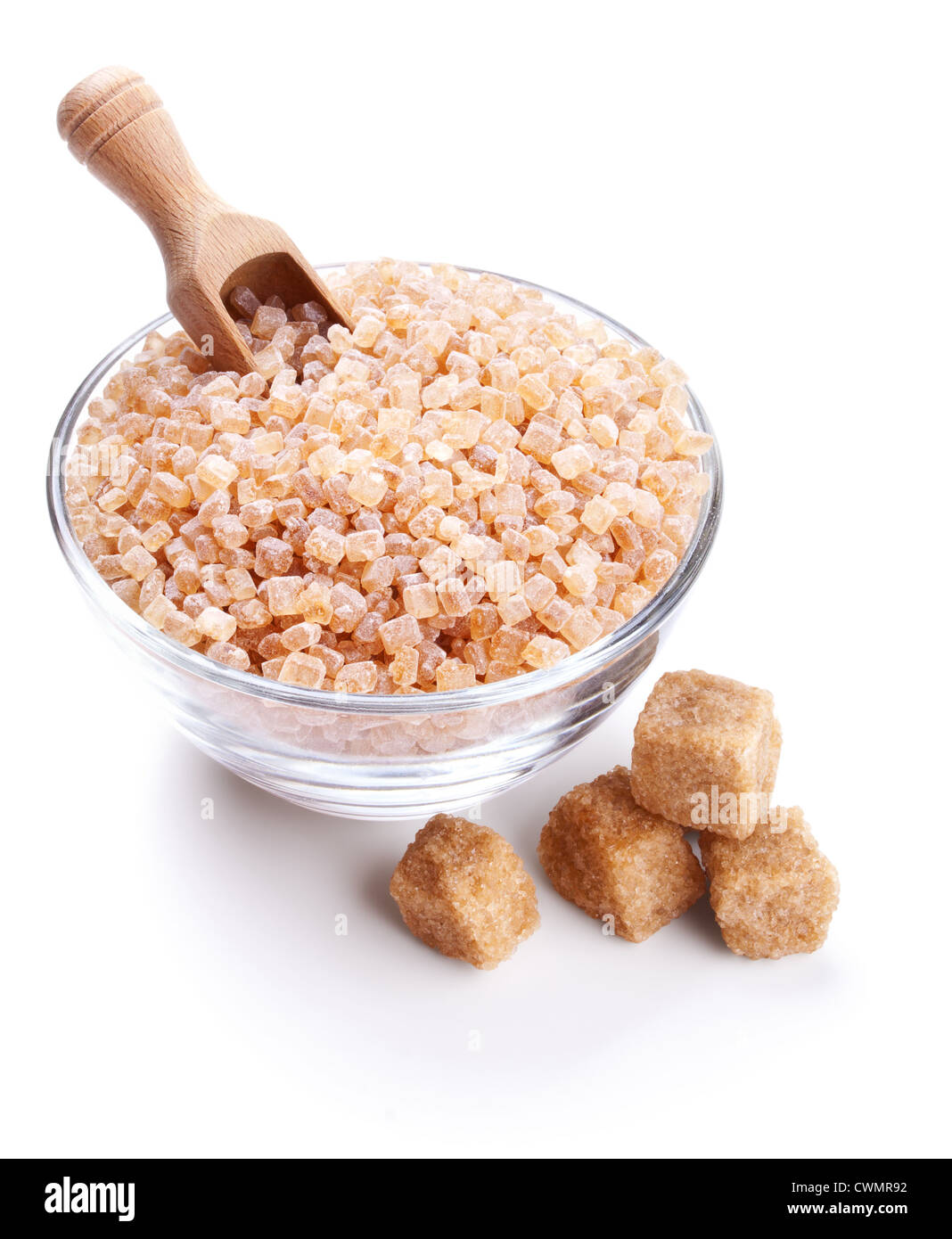 glass bowl full of caramelized sugar crystals isolated on white Stock ...