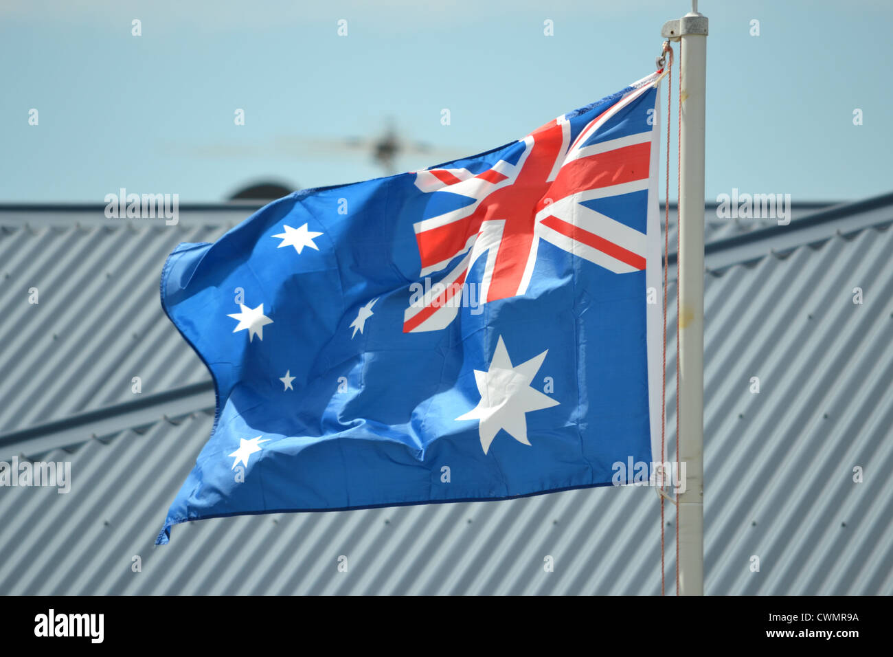 Australian Flag in the wind backwards Stock Photo - Alamy