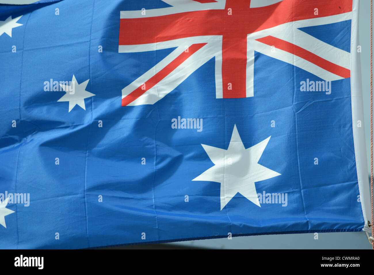 Australian Flag in the wind backwards Stock Photo - Alamy