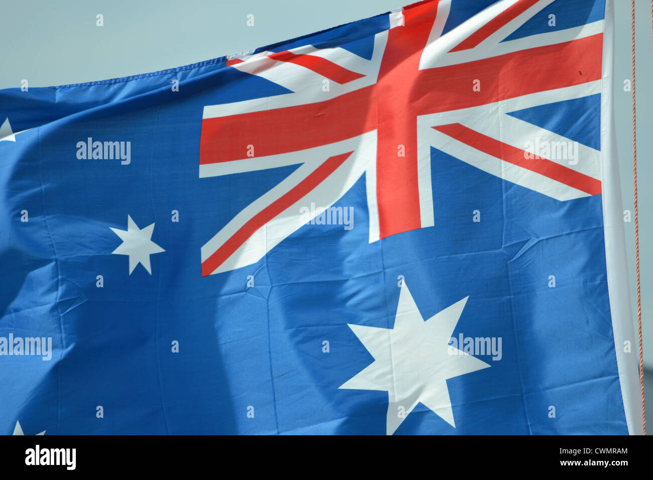 Australian Flag in the wind backwards Stock Photo - Alamy