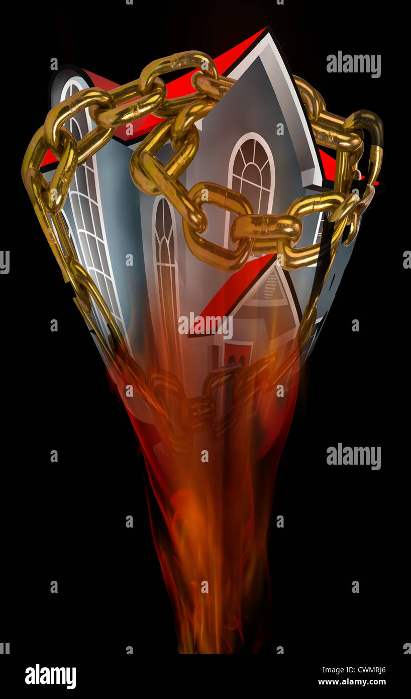 Home on fire and chained up Stock Photo - Alamy