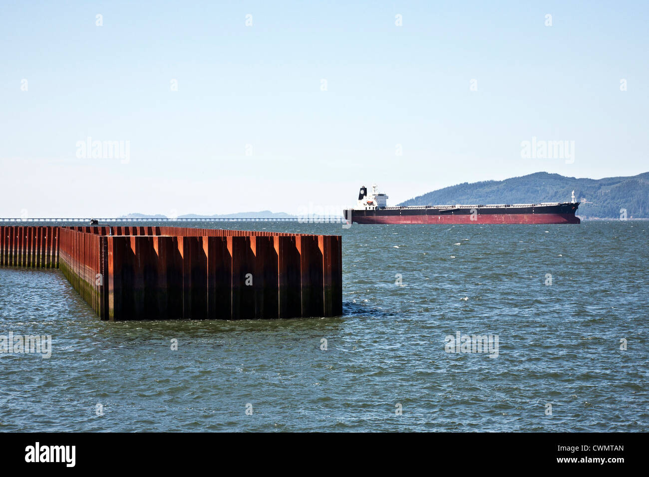 empty container ship anchored inside mouth of mighty Columbia River ...