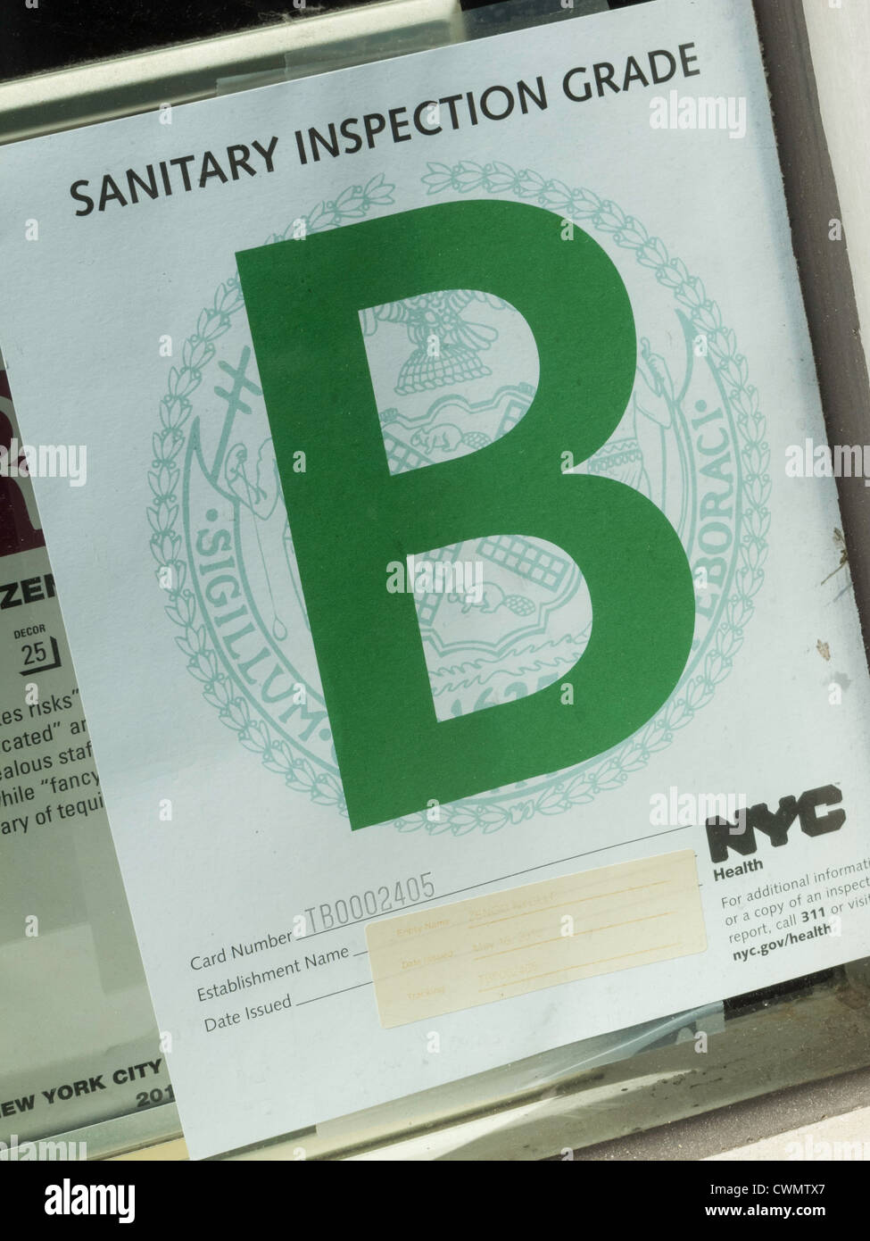 Restaurant Sanitary Rating Sign, NYC Stock Photo - Alamy