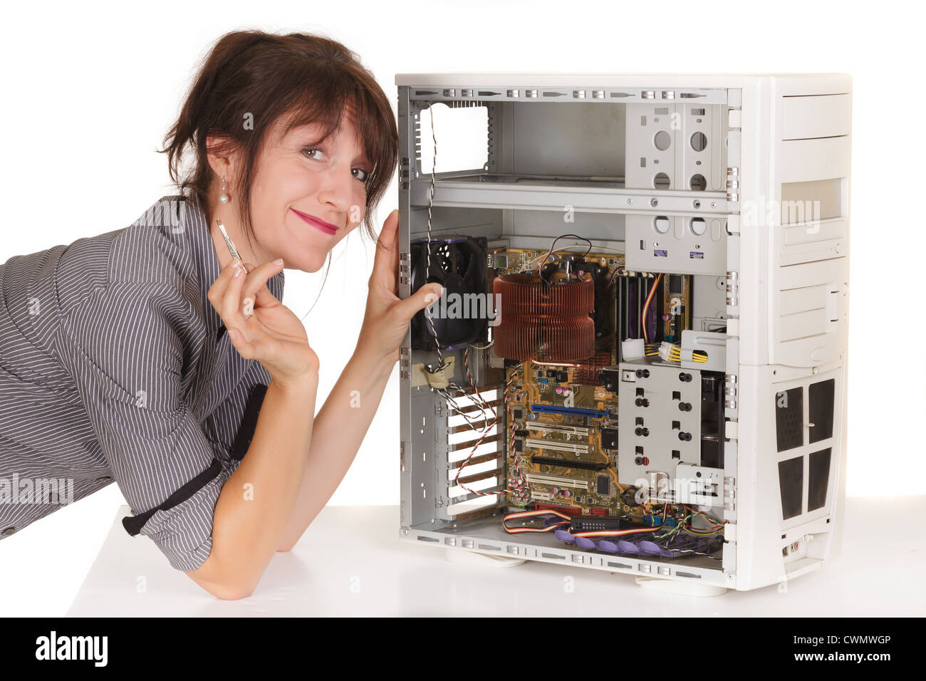 Woman using obsolete computer hi-res stock photography and images - Alamy