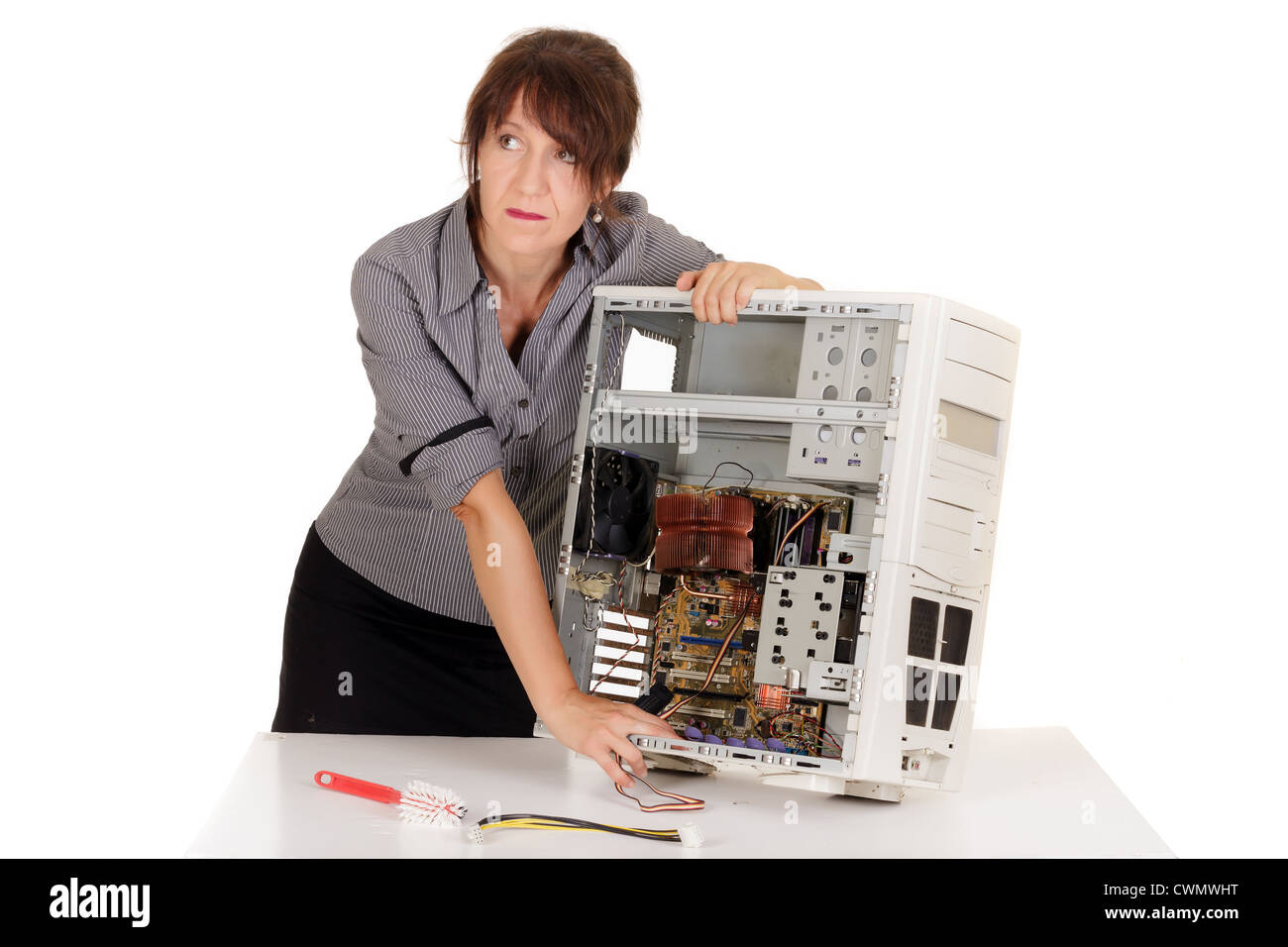 confuse woman having problem with computer Stock Photo - Alamy