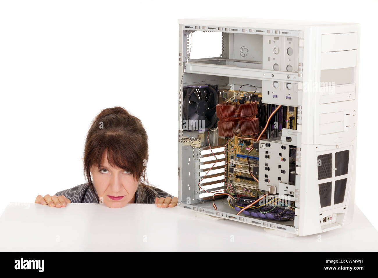 frustrated woman and broken computer Stock Photo - Alamy