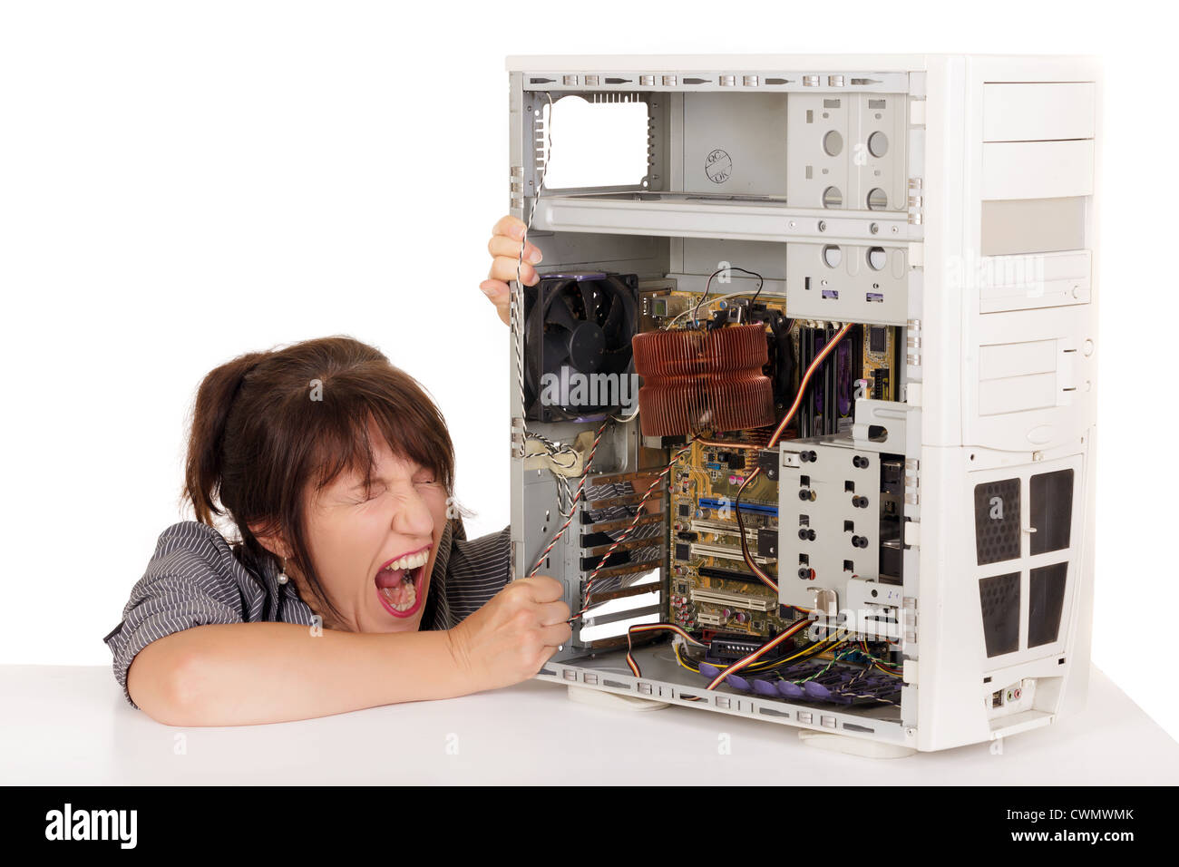 woman in furious crisis with broken computer Stock Photo - Alamy
