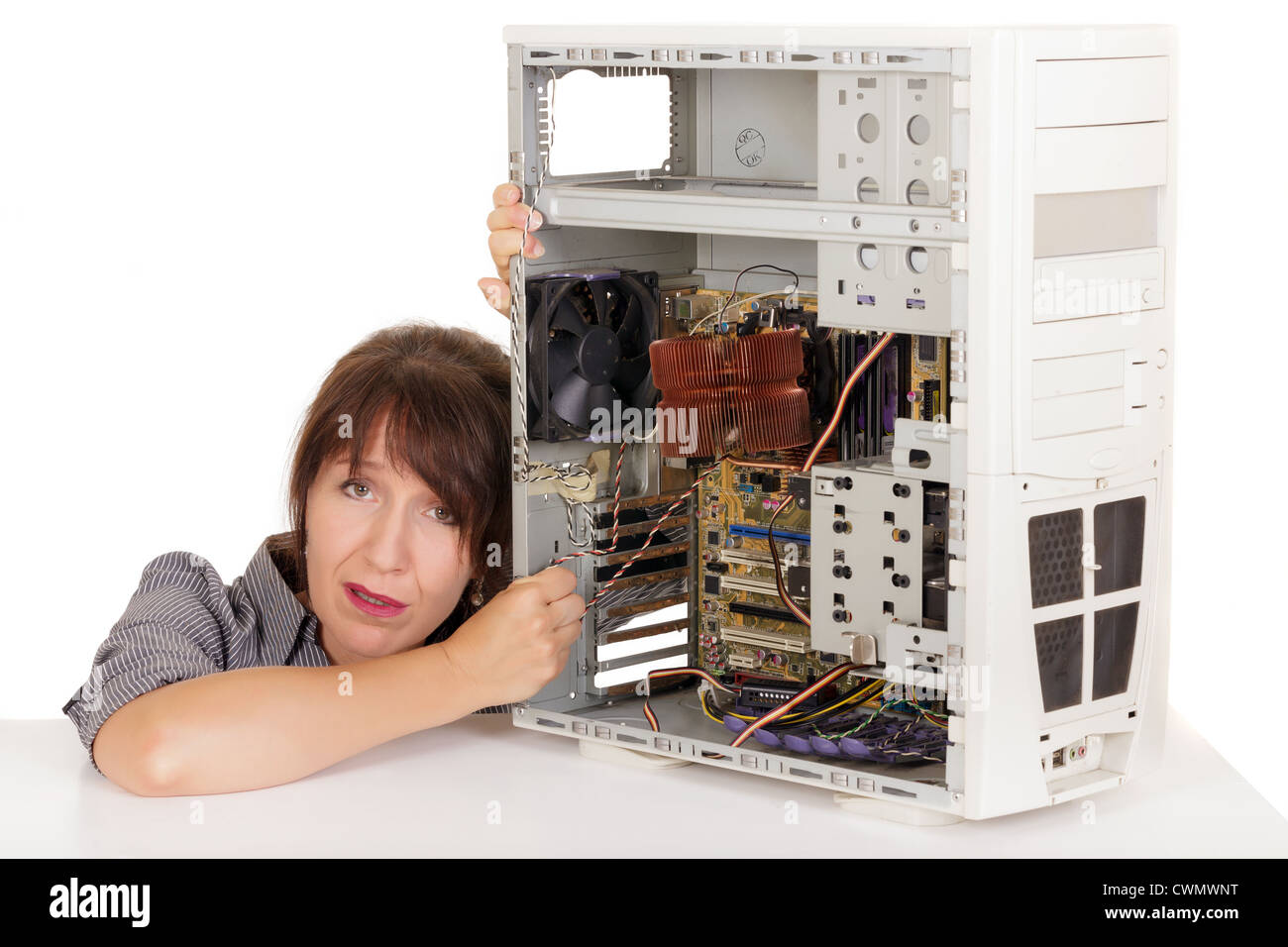 sad woman having problem with computer Stock Photo - Alamy