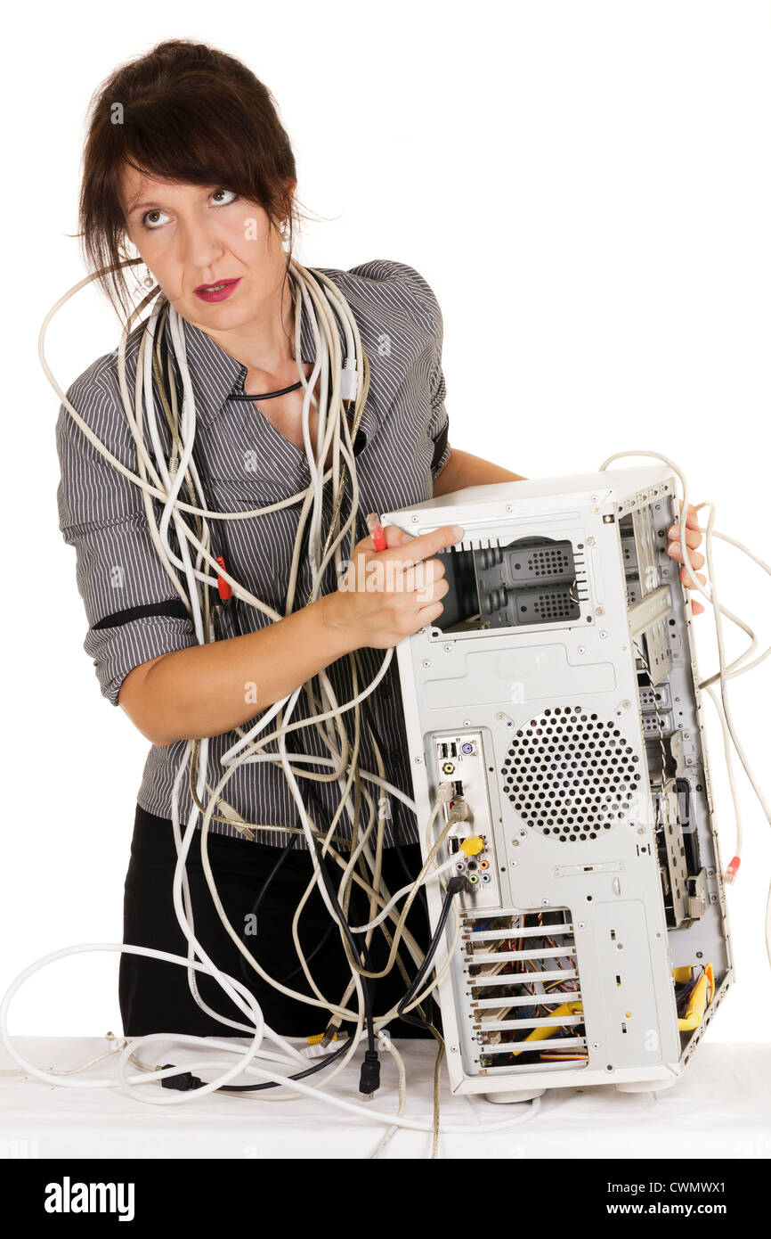 business woman getting furious with broken computer Stock Photo - Alamy