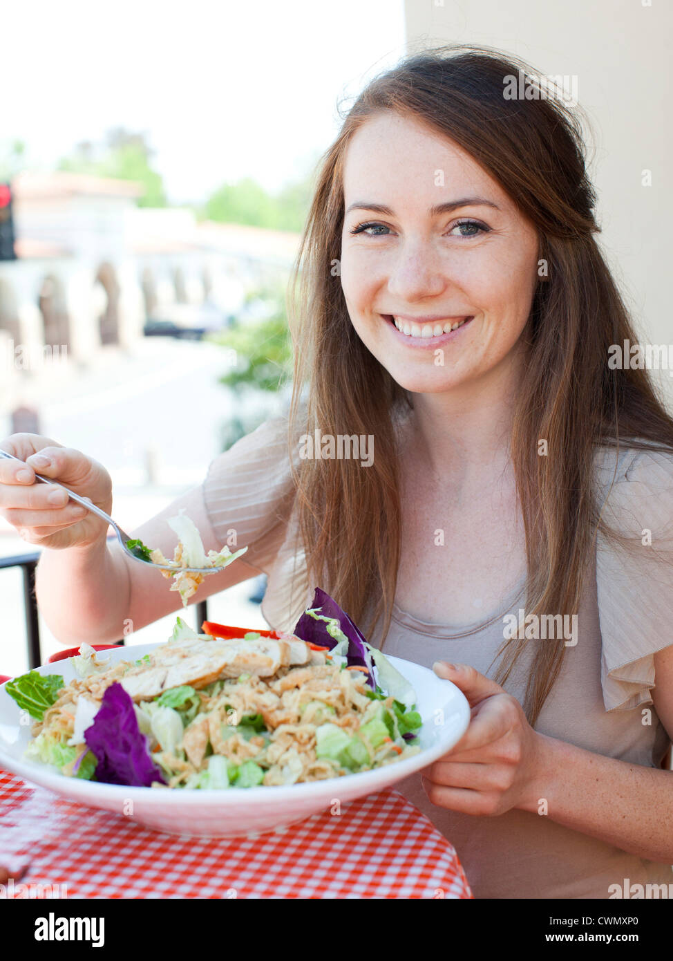 USA, Utah, Salt Lake, Portrait of young woman having salad Stock Photo ...