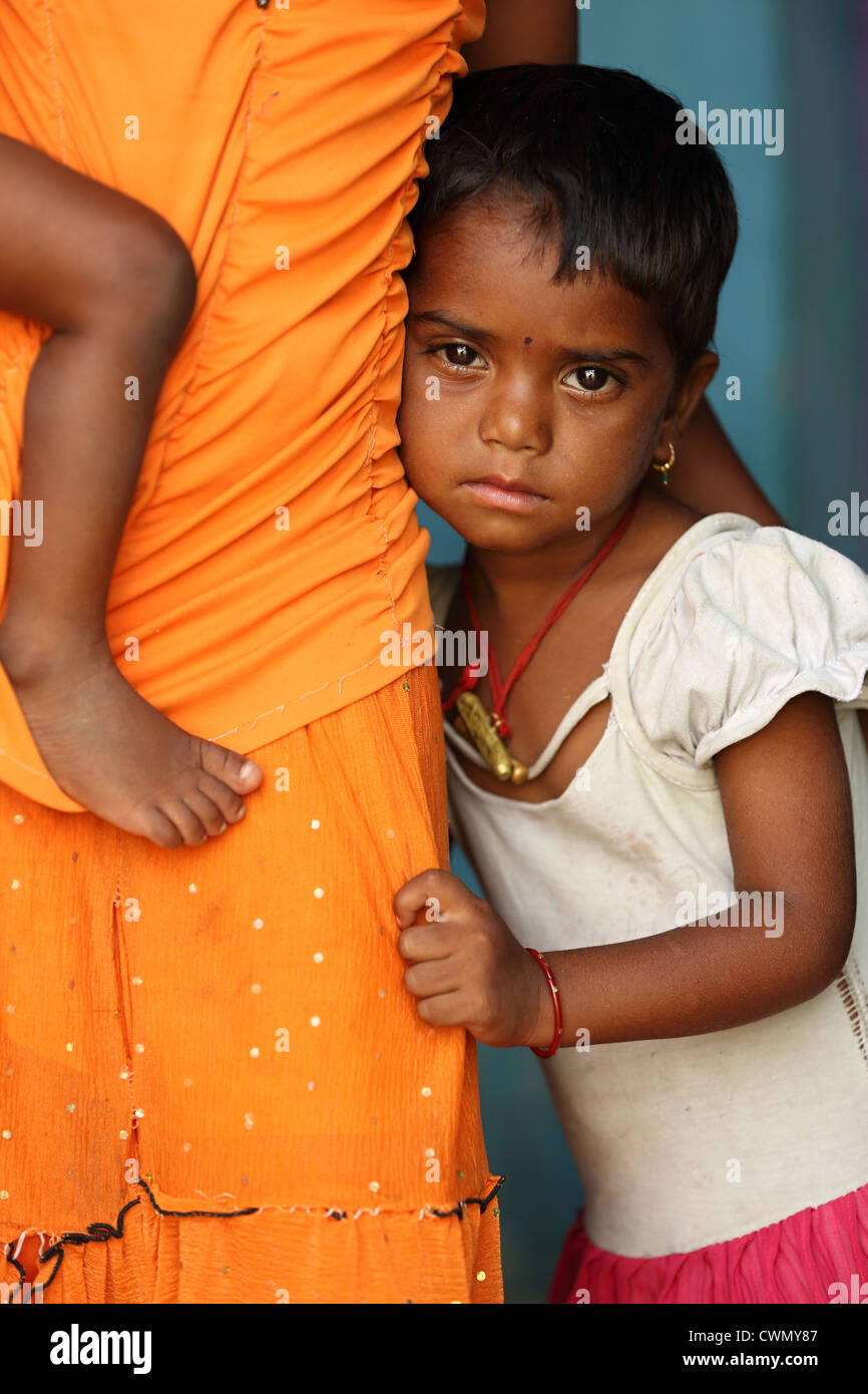 Young Indian rural girl looking sad Andhra Pradesh South India Stock ...