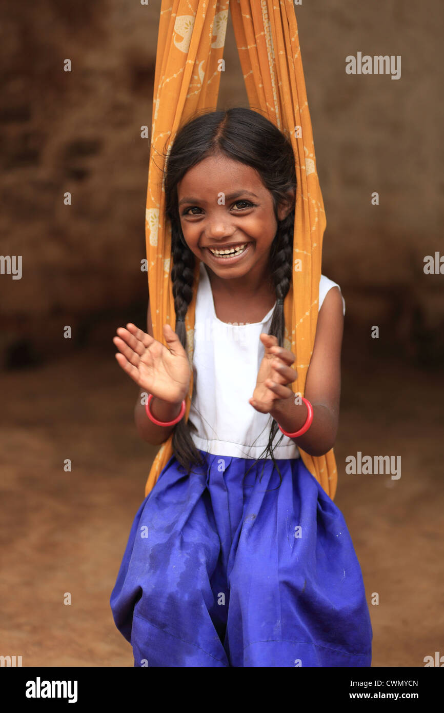 Young Indian rural girl clapping in her hands Andhra Pradesh South ...