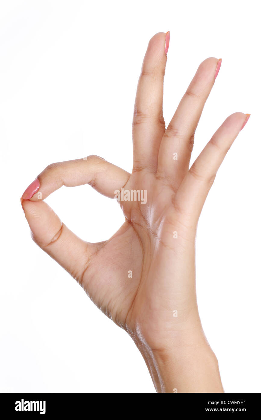 Hand OK sign against white background Stock Photo - Alamy