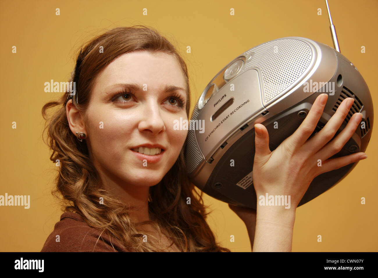 Girl with Radio Stock Photo - Alamy