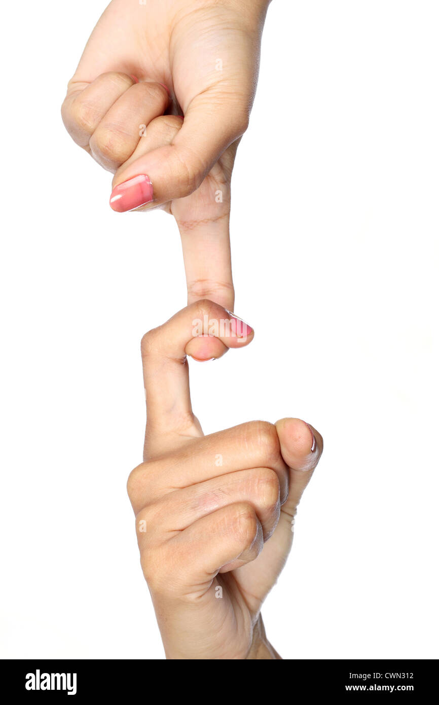 Close-up two hands against white background Stock Photo - Alamy