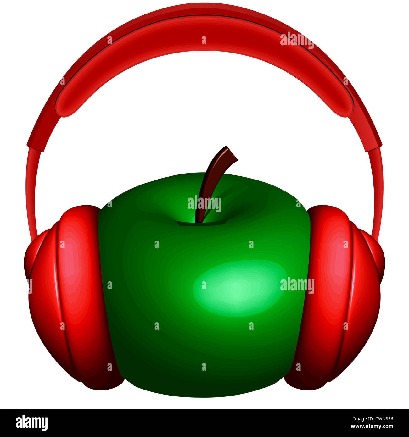 apple and headphones icon against white background, abstract vector art ...
