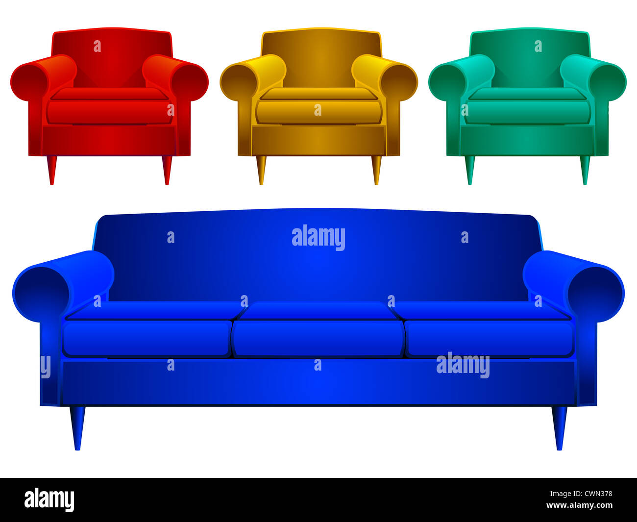 couch and armchairs against white background, abstract vector art ...